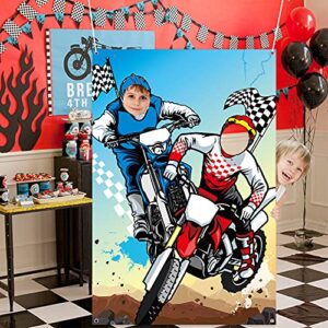 PANTIDE Motocross Photo Door Banner Backdrop Props, Large Satin Photo Background Face Photography Banner Decor Dirt Bike Theme Party Favor Supply Decorations Funny Party Games for Kids, 59 x 39 Inch