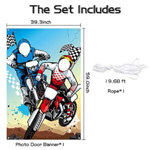 PANTIDE Motocross Photo Door Banner Backdrop Props, Large Satin Photo Background Face Photography Banner Decor Dirt Bike Theme Party Favor Supply Decorations Funny Party Games for Kids, 59 x 39 Inch