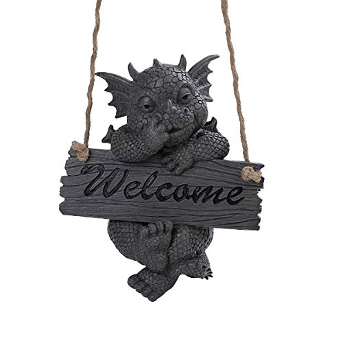 Pacific Giftware PT Garden Dragon Welcome Dragon Garden Display Decorative Accent Sculpture Stone Finish 10 Inch Tall