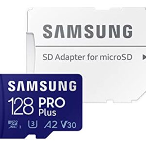 SAMSUNG PRO Plus + Adapter 128GB microSDXC Up to 160MB/s UHS-I, U3, A2, V30, Full HD & 4K UHD Memory Card for Android Smartphones, Tablets, Go Pro and DJI Drone (MB-MD128KA/AM)