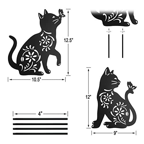 Cat Metal Garden Stakes, Outdoor Decorative Stakes, Garden Metal Animal Statues, Silhouette Animal Stakes, Animal Lawn Stakes Set of 2