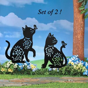 Cat Metal Garden Stakes, Outdoor Decorative Stakes, Garden Metal Animal Statues, Silhouette Animal Stakes, Animal Lawn Stakes Set of 2