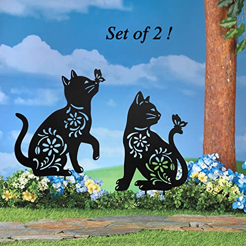 Cat Metal Garden Stakes, Outdoor Decorative Stakes, Garden Metal Animal Statues, Silhouette Animal Stakes, Animal Lawn Stakes Set of 2