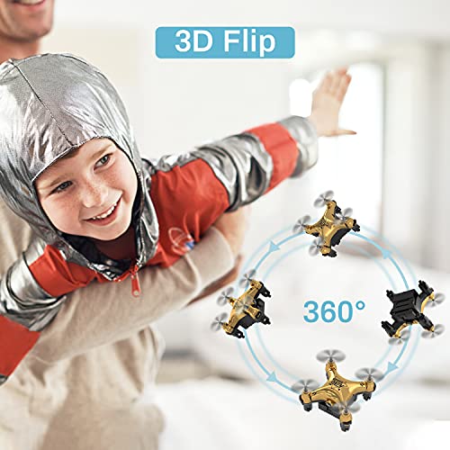 Holyton HT02 Golden Mini Drone for Adult Beginners and Kids, Portable RC Quadcopter with Auto Hovering, 3D Flip, 3 Speed Modes, Headless Mode and 3 Batteries, Emergency Stop, Gift for Boys Girls