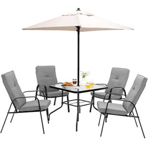 TANGKULA 5 FT Patio Umbrella, Outdoor Table Market Umbrella with Quick-Release Button, 4 Sturdy Ribs, Fade Resistant & Waterproof Canopy, Sun-protective Patio Umbrella for Garden, Poolside, Backyard