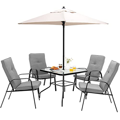 TANGKULA 5 FT Patio Umbrella, Outdoor Table Market Umbrella with Quick-Release Button, 4 Sturdy Ribs, Fade Resistant & Waterproof Canopy, Sun-protective Patio Umbrella for Garden, Poolside, Backyard