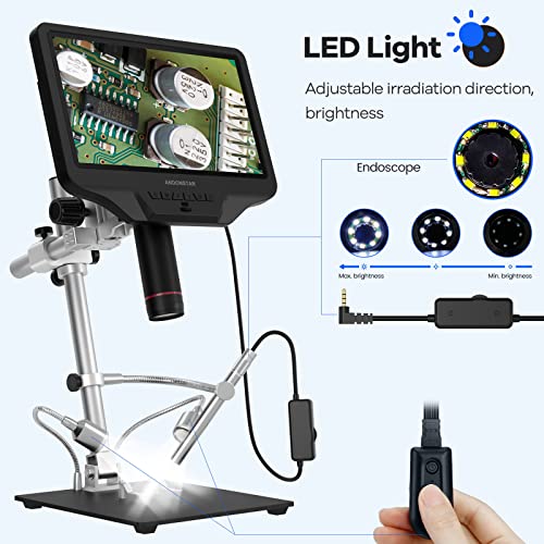 Andonstar AD409 Pro HDMI Digital Microscope with Endoscope, 10.1 inch LCD Screen Soldering Microscope, 300X USB Electronic Microscope Camera for PCB Soldering, Supports Windows PC