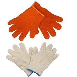 heat resistant oven mitts, yarn high temperature resistant kitchen gloves with fingers, durable gloves for oven bbq garden work (2 pair, orange+white)