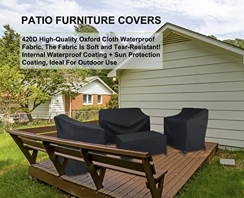 MaWGcowerd Patio Furniture Cover-420D Oxford Cloth Sofa Table Chair Waterproof Cover, 4 Piece Set of Outdoor Garden Patio Furniture Waterproof Dustproof Sunscreen Cover