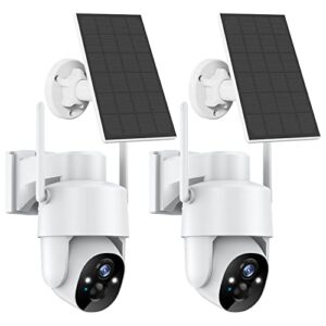 solar security cameras wireless outdoor, pan-tilt 2k outdoor camera wireless, 3mp color night vision, 2-way talk, motion detection, spotlight/siren, cloud/sd wifi 360°ptz battery powered camera 2-pack