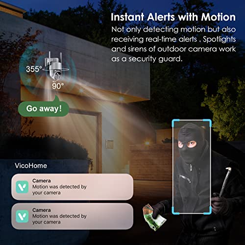 Solar Security Cameras Wireless Outdoor, Pan-Tilt 2K Outdoor Camera Wireless, 3MP Color Night Vision, 2-Way Talk, Motion Detection, Spotlight/Siren, Cloud/SD WiFi 360°PTZ Battery Powered Camera 2-Pack