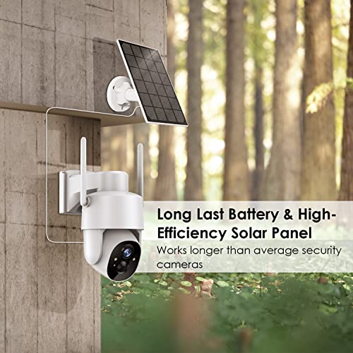 Solar Security Cameras Wireless Outdoor, Pan-Tilt 2K Outdoor Camera Wireless, 3MP Color Night Vision, 2-Way Talk, Motion Detection, Spotlight/Siren, Cloud/SD WiFi 360°PTZ Battery Powered Camera 2-Pack