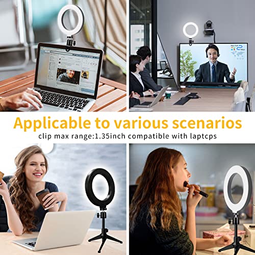 Desk Ring Light for Zoom Meetings - Video Conference Lighting Kit for Laptop Computer, 6” Clip on Table LED Light Lamp with Tripod Stand for Video Recording, Remote Working, Gaming, Vlogging