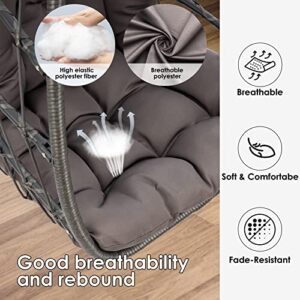 Egg Chair with Stand - Patio Rattan Wicker Hanging Swing Egg Chair Hammock Chair for Indoor Outdoor Bedroom Garden - Aluminum Steel Frame and UV Resistant Cushion 350LBS Capacity (Dark Grey)