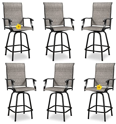 Kerrogee Patio Swivel Bar Stools, All-Weather Adapt Outdoor High Bistro Stools, Garden Furniture Bar Dining Chair, Height Chairs (6)