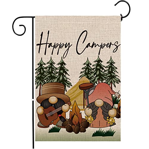 Chengxun Happy Welcome Campers Garden Flag 12x18 Inch Double Sided Gnomes Bonfire Campfire Yard Signs Home Outdoor Decorations Gifts