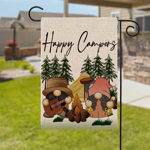 Chengxun Happy Welcome Campers Garden Flag 12x18 Inch Double Sided Gnomes Bonfire Campfire Yard Signs Home Outdoor Decorations Gifts