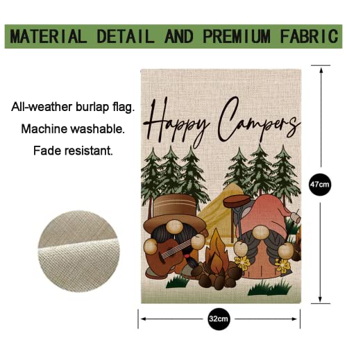 Chengxun Happy Welcome Campers Garden Flag 12x18 Inch Double Sided Gnomes Bonfire Campfire Yard Signs Home Outdoor Decorations Gifts