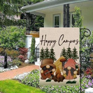 Chengxun Happy Welcome Campers Garden Flag 12x18 Inch Double Sided Gnomes Bonfire Campfire Yard Signs Home Outdoor Decorations Gifts