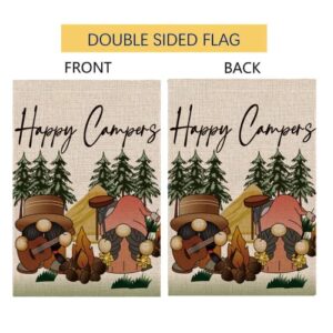 Chengxun Happy Welcome Campers Garden Flag 12x18 Inch Double Sided Gnomes Bonfire Campfire Yard Signs Home Outdoor Decorations Gifts