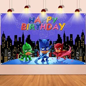 Bnuwue Mask Superhero Party Backdrop - 5x3ft Super City Birthday Backdrop Fireworks Cityscape Mask Party Supplies Backdrop for Baby Shower, Photo Booth Props