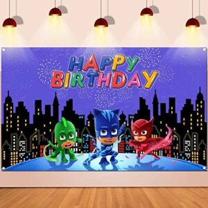 Bnuwue Mask Superhero Party Backdrop - 5x3ft Super City Birthday Backdrop Fireworks Cityscape Mask Party Supplies Backdrop for Baby Shower, Photo Booth Props