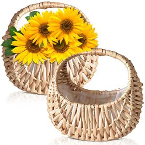 2pcs small wicker basket with handle – flower girl baskets for weddings rattan basket wedding gift flower basket – wicker baskets decorative baskets for home decor willow basket wicker storage basket