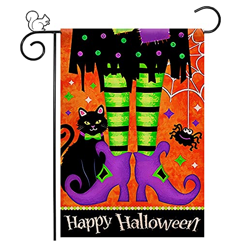 Halloween Garden Flag 12×18 Inch Rustic Black Farmhouse Decor for Seasonal Holiday Yard (Halloween Flag 12"X18" C)