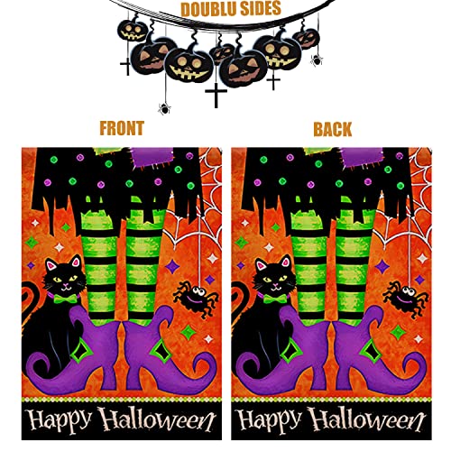 Halloween Garden Flag 12×18 Inch Rustic Black Farmhouse Decor for Seasonal Holiday Yard (Halloween Flag 12"X18" C)