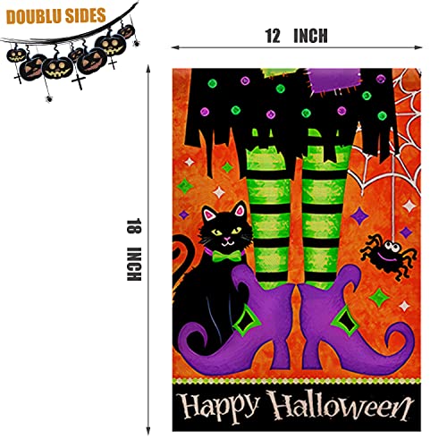 Halloween Garden Flag 12×18 Inch Rustic Black Farmhouse Decor for Seasonal Holiday Yard (Halloween Flag 12"X18" C)