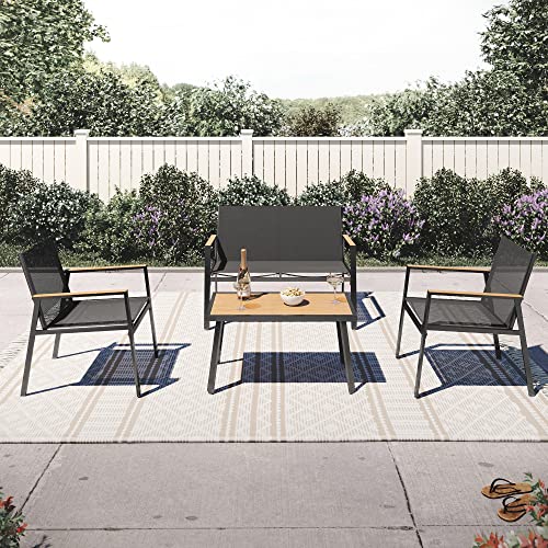 LAUSAINT HOME 4 Pieces Patio Furniture Set, Modern Outdoor Furniture Textilene Fabric Patio Conversation Sets, Patio Chairs Set of 4 with Loveseat Coffee Table for Backyard, Lawn, Garden