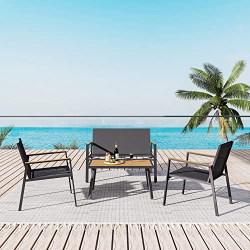 LAUSAINT HOME 4 Pieces Patio Furniture Set, Modern Outdoor Furniture Textilene Fabric Patio Conversation Sets, Patio Chairs Set of 4 with Loveseat Coffee Table for Backyard, Lawn, Garden