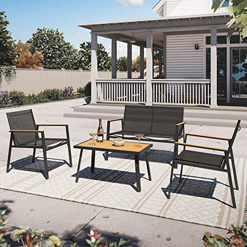 LAUSAINT HOME 4 Pieces Patio Furniture Set, Modern Outdoor Furniture Textilene Fabric Patio Conversation Sets, Patio Chairs Set of 4 with Loveseat Coffee Table for Backyard, Lawn, Garden