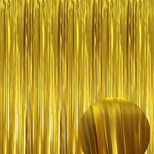 GOER 3.2 ft x 9.8 ft Metallic Tinsel Foil Fringe Curtains Party Photo Backdrop Party Streamers for Birthday,Graduation,New Year Eve Decorations Wedding Decor (1 Pack,Matte Gold)