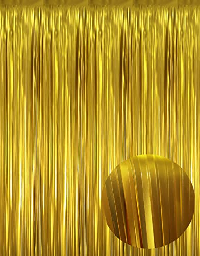 GOER 3.2 ft x 9.8 ft Metallic Tinsel Foil Fringe Curtains Party Photo Backdrop Party Streamers for Birthday,Graduation,New Year Eve Decorations Wedding Decor (1 Pack,Matte Gold)