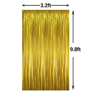 GOER 3.2 ft x 9.8 ft Metallic Tinsel Foil Fringe Curtains Party Photo Backdrop Party Streamers for Birthday,Graduation,New Year Eve Decorations Wedding Decor (1 Pack,Matte Gold)