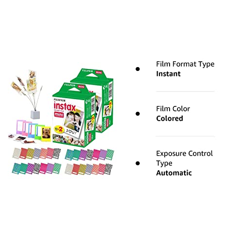 Fujifilm Instax Mini Instant Film, Twin Packs (2 Pack, Total 40 Sheets) 40 Sticker Film Frames + Photo Bouquet Holder