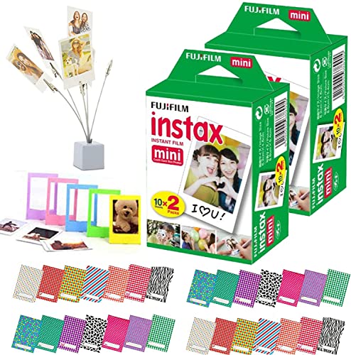 Fujifilm Instax Mini Instant Film, Twin Packs (2 Pack, Total 40 Sheets) 40 Sticker Film Frames + Photo Bouquet Holder