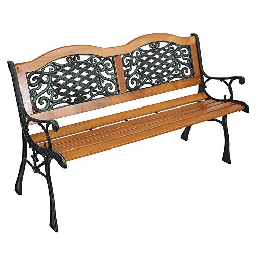 Outvita Garden Bench, 2-Person Loveseat with Cast Steel Legs Antique Armrest and Slatted Seat for Patio Yard Lawn Porch…