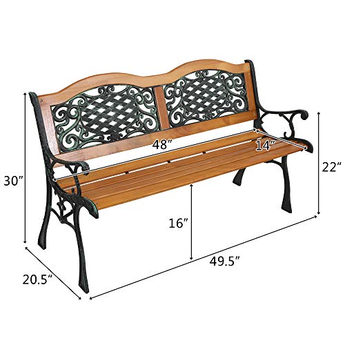 Outvita Garden Bench, 2-Person Loveseat with Cast Steel Legs Antique Armrest and Slatted Seat for Patio Yard Lawn Porch…