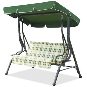 zupapa upgraded outdoor patio swing chair w/thickened 3-person armrest seat, canopy swing w/adjustable shading, reinforced powder-coated swing sets for backyard, porch, poolside, balcony – checked