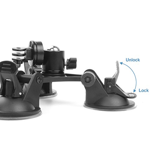 EZESO ESSENTIAL SKINCARE Camera Mount for Car - Camera Suction Mount - Car Mount Triple Suction Cup Mount with 1/4 Threaded Head 360 Degree Tripod Ball Head