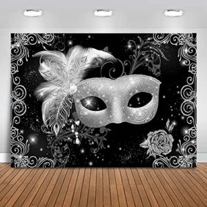 mocsicka masquerade ball backdrop black silver masquerade party background mardi gras costume party cake table decoration banner photo booth props (7x5ft)