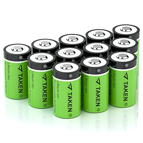 Taken CR123A Lithium Battery 12 Pack 3.7V 123 Batteries 800mAh High Power Rechargeable Batteries, 10 Years Shelf Life for Arlo Cameras Security Flashlight Toys Alarm System