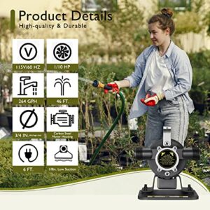 Limodot Water Transfer Pump, 115V self-priming Electric water Pump, Utility Pump With 6' Suction Hose Kit, 1/8'' Low Scution Water Removal For Rain Barrel, Pool, Hot Tub, Fish Tank, Garden, And More