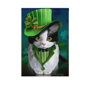 saint patricks day shamrock cat welcome garden flag 12×18 inch yard flags large vertical double sided house flag seasonal outside decor for yard farmhouse