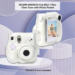 MUZIRI KINOKOO Instax Mini 7+ case, Camera Case for Fuji Instax Mini 7 Plus/Mini 7 + Instant Camera Clear Case with Shoulder Strap and Photo Pocket