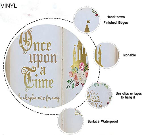 Aumeko Once Upon a Time Backdrop Pink Floral Gold Castle Princess Fairytale Birthday Party Decoration Girls First Birthday Party Photobooth Backdrop Supplies Cake Table Decorations