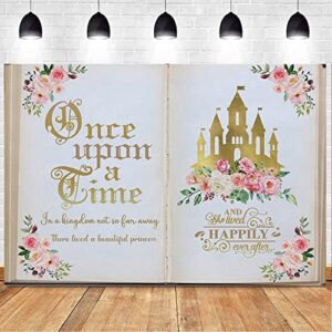 Aumeko Once Upon a Time Backdrop Pink Floral Gold Castle Princess Fairytale Birthday Party Decoration Girls First Birthday Party Photobooth Backdrop Supplies Cake Table Decorations