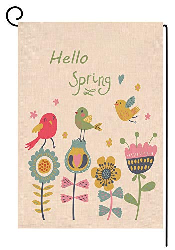 BLKWHT Hello Spring Garden Flag Vertical Double Sided 12.5 x 18 Inch Easter Bird Floal Yard Decor